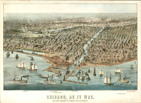 George Glazer Gallery - Antique Maps - Chicago, As It Was, Currier and Ives
