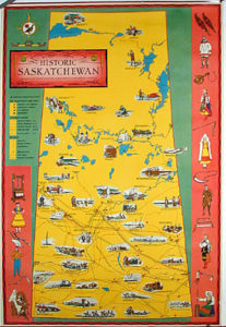 Map, Canada, Historic Saskatchewan, Pictorial, A.W. Davey, Vintage ...
