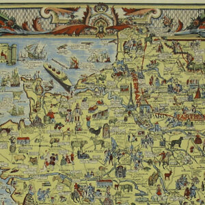 Map, France, Pictorial, Story Map of France, Vintage Print, 1936 ...