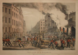 History, American, Firefighting, Life of a Fireman, Pair Antique Prints ...