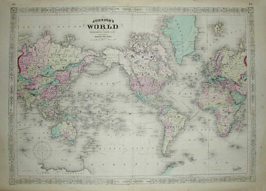 Map, World, Mercator’s Projection, AJ Johnson, Antique, Philadelphia ...
