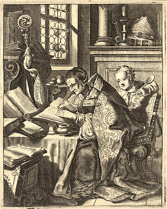 Old Masters, Medieval Scribe, Antique Print, Continental, 18th Century ...