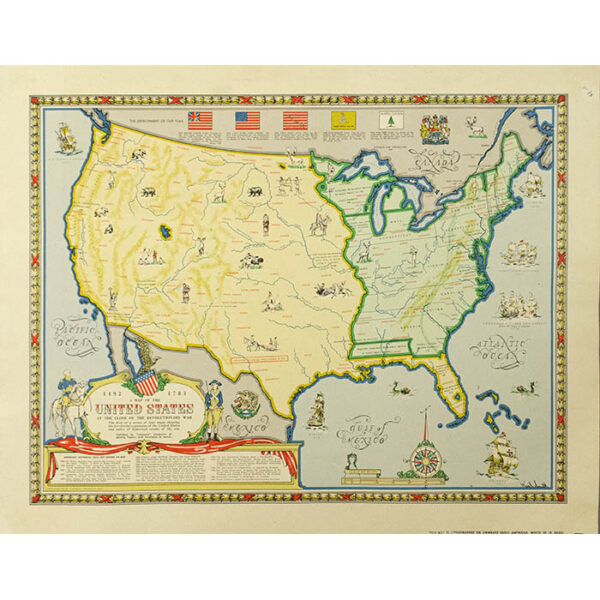 Map, Historical, United States, Colonial, Pictorial, Vintage Print ...