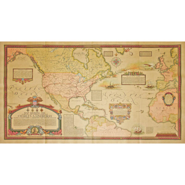 Map, Pictorial, Aviation, Ernest Clegg, Lindbergh Transatlantic Flight ...