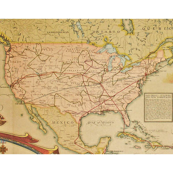 Map, Pictorial, Aviation, Ernest Clegg, Lindbergh Transatlantic Flight ...