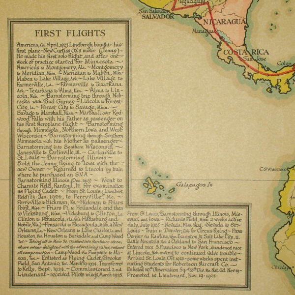 Map, Pictorial, Aviation, Ernest Clegg, Lindbergh Transatlantic Flight ...